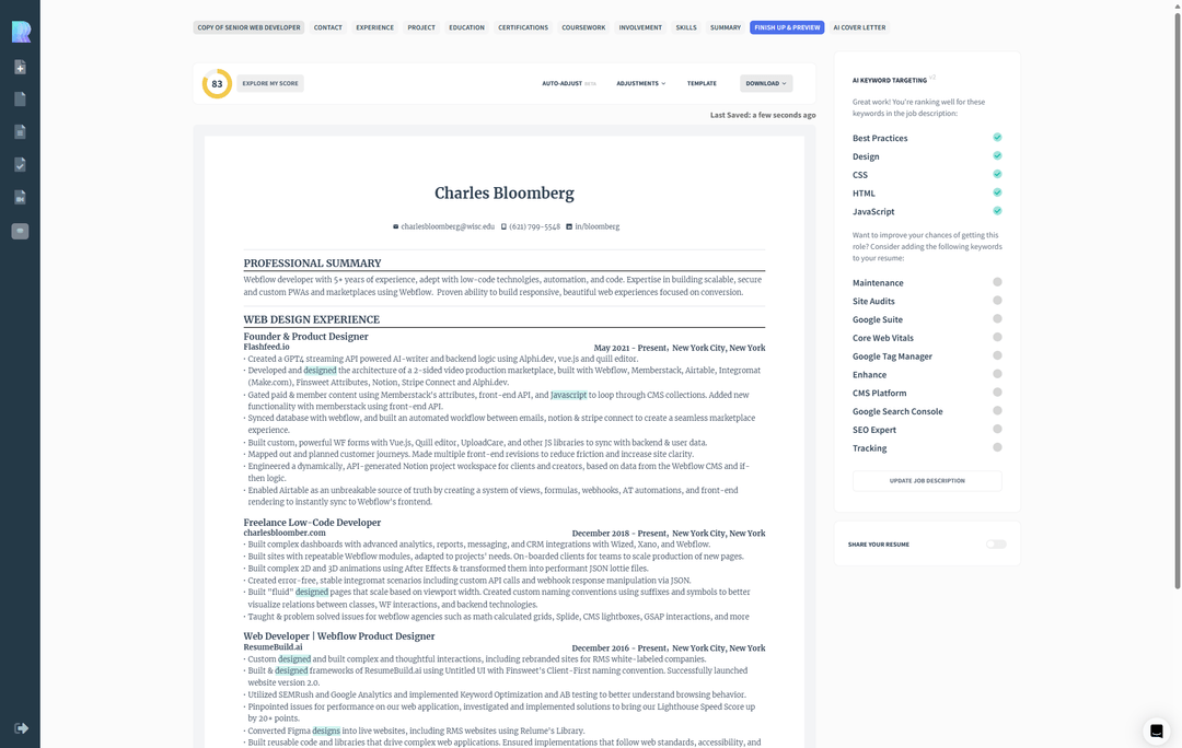 ResumeBuild: AI Resume Builder - Optimize your resume from start to finish.